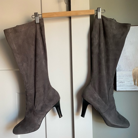 Coach and Four | Shoes | Coach And Four Gray Velvet Tall Boots 95 ...